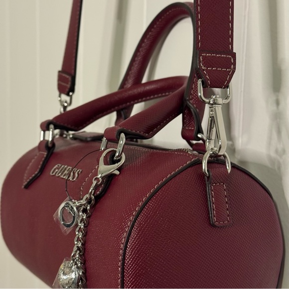 Guess | Bags | Nwt Guess Anessa Mini Barrel Bag Oxblood Red Saffiano ...